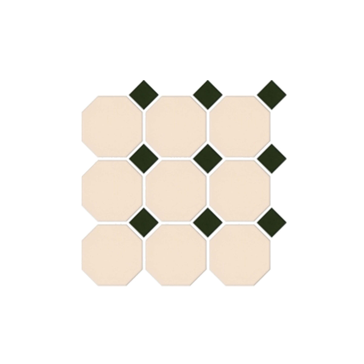 Octagon Mosaic Square 97x97mm Porcelain Matt Cream with Green Dot ...