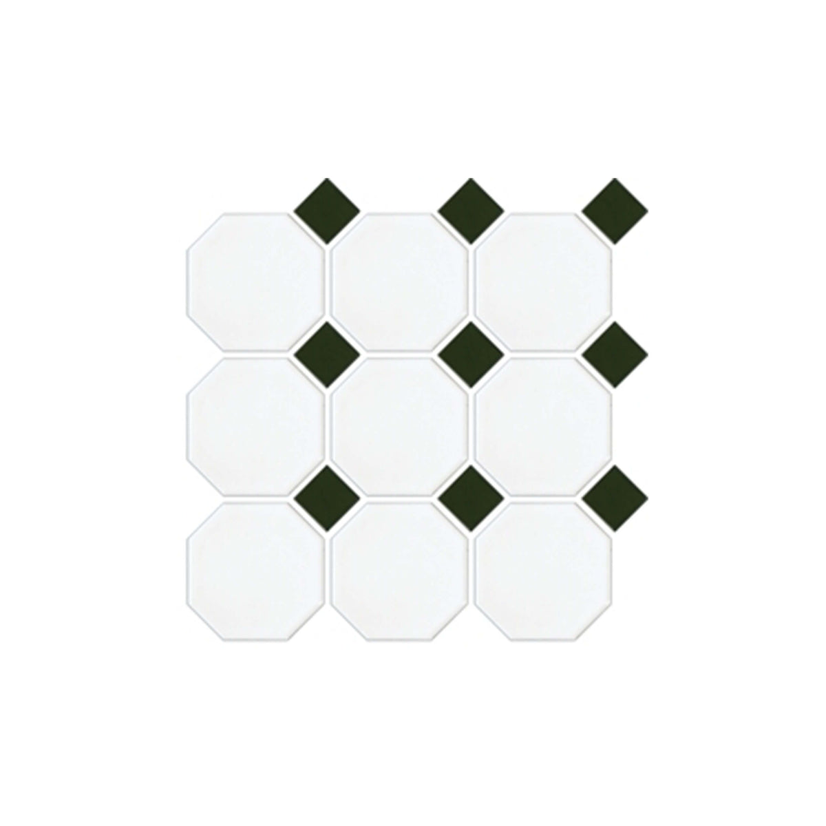 Octagon Mosaic Square 97x97mm Porcelain Matt White with Green Dot