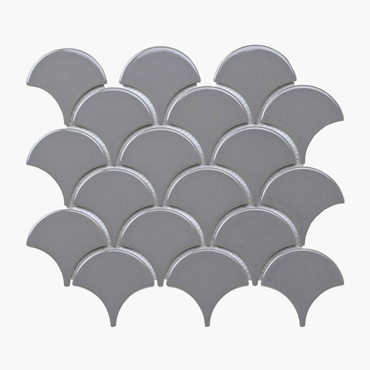Porcelain Mosaic Fish Scale 75mm Gloss Grey