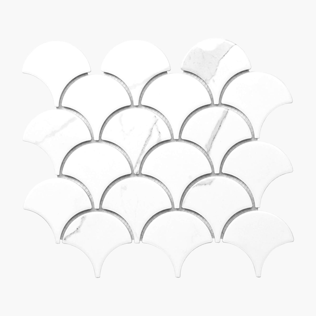 Porcelain Mosaic Fish Scale 75mm Matt Carrara